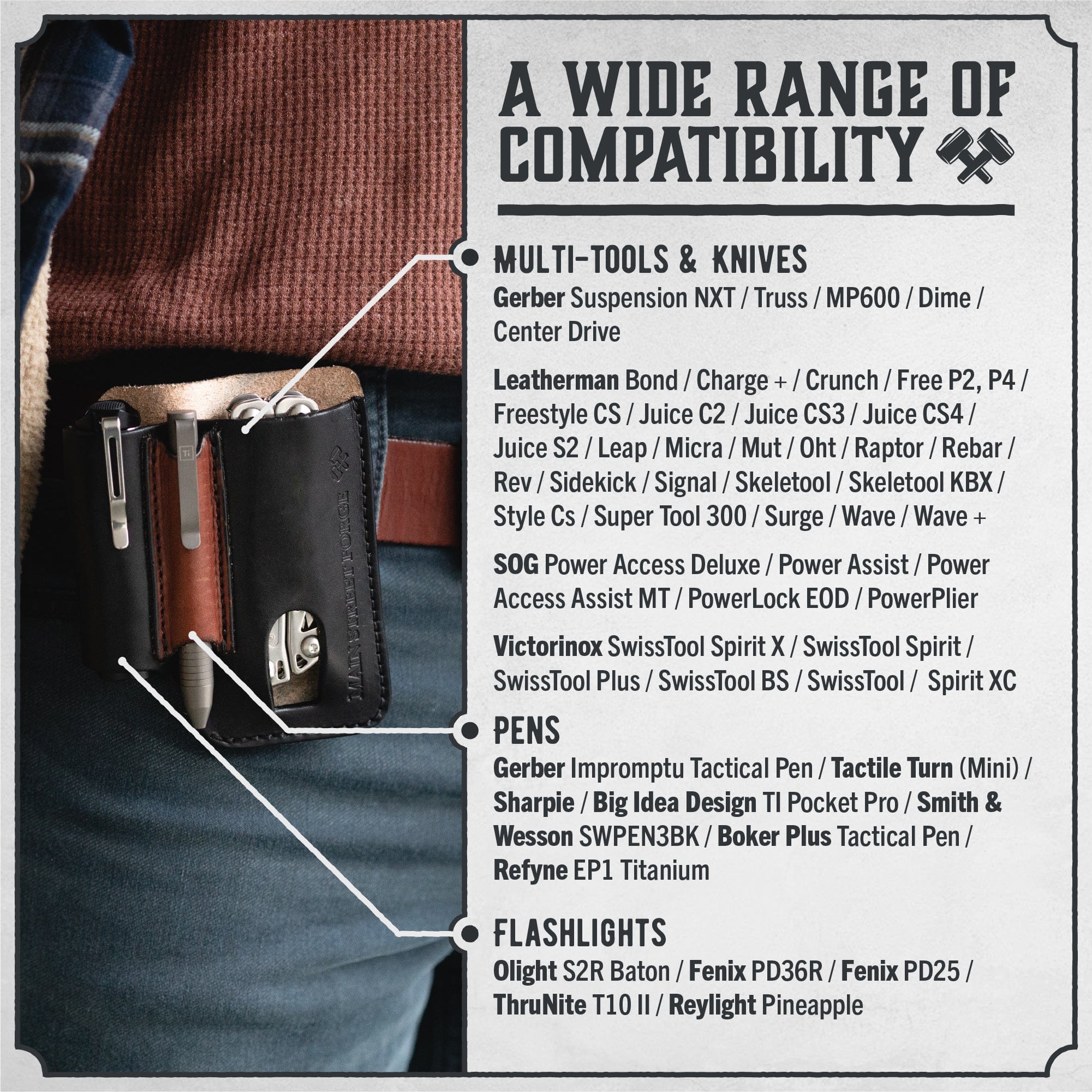 Leather EDC Pouch - Belt clip Multitool, Flashlight & Pen Sheath - Main ...